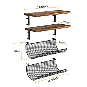 2+2 Wood Floating Shelves for Wall Decor,Bathroom Shelf Over Toilet with Hair Tool Organizer,Curling Iron Holder Wall Mounted,Bathroom Organizer for Hair Straighteners,Curling Wands，Toilet Paper