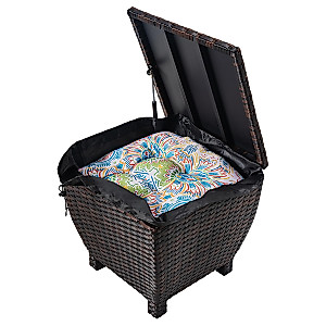 Outdoor Wicker Storage Box with Cover, 13 Gallon PE Rattan Deck Box for Outside with Waterproof Liner, Patio Storage Chest with Hinged Lid for Cushions, Pillows, Towels, Horizontal Bin, Brown