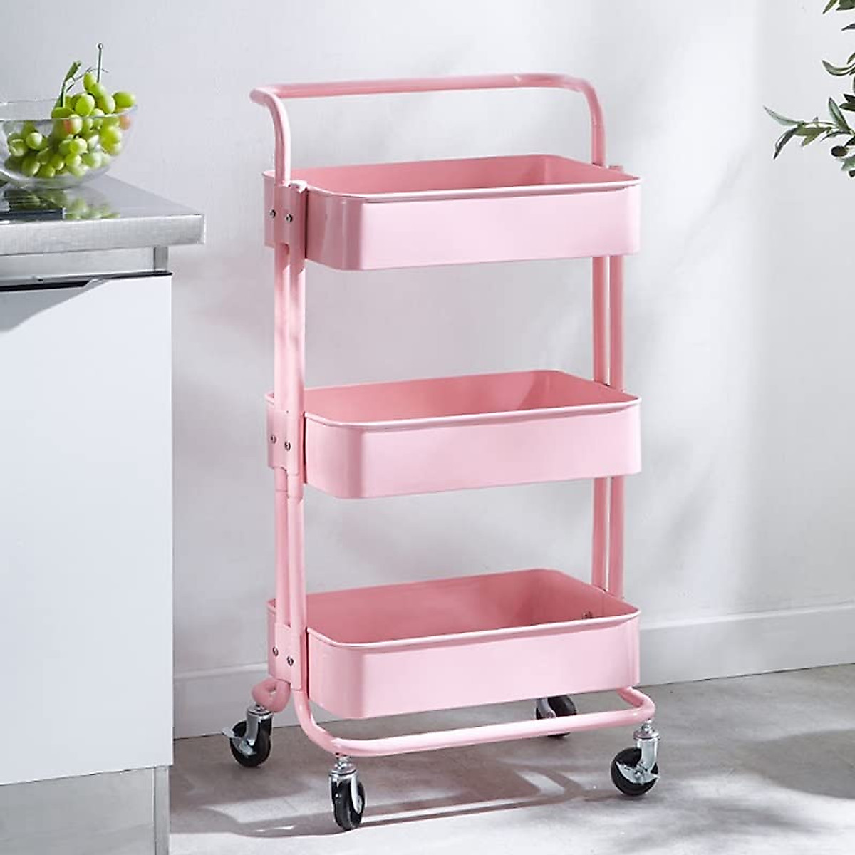 JYDQM 3 Tier Storage Rack with 4 Wheels Home Kitchen Rack Living Room Bedroom Item Storage Rack