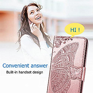 Bizzib for Samsung Galaxy Z Fold 3 5G Case Magnetic Closure Wallet,Embossed Floral Butterfly Leather Folio Flip Case with Card Slot Shockproof Protective Cover for Women Girls-Rose Gold