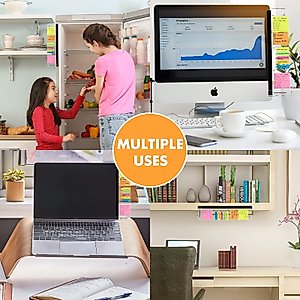 Barelove 2 Pack Monitor Memo Board Left/Right + 3 Pen Containers Storage+ Sticky Notes, Computer Sticky Note Holder Computer Screen Desktop Organizer Accessories for Office Desk Students