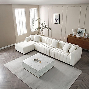 JURMALYN 139" Modern Sectional Sofa for Living Room, Beige L-Shaped Upholstered Couch with Left Chaise, Large Velvet Sofa for Home Office -Beige