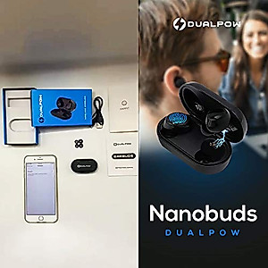 Dualpow Nanobuds Bluetooth 5.0 Wireless Earbuds, True Wireless Headphone Mini in-Ear Headset (Touch Control, 20hrs Playtime, Auto Pairing) Compatible with iPhone, Android, Smartphones (Black)