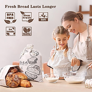 4 Pack Premium Reusable Bread Bags for Homemade Bread and Sourdough with Bread Proofing Covers, Linen Bread Storage Bags with Plastic Lining - Perfect Bread Bags for Homemade Bread Sourdough