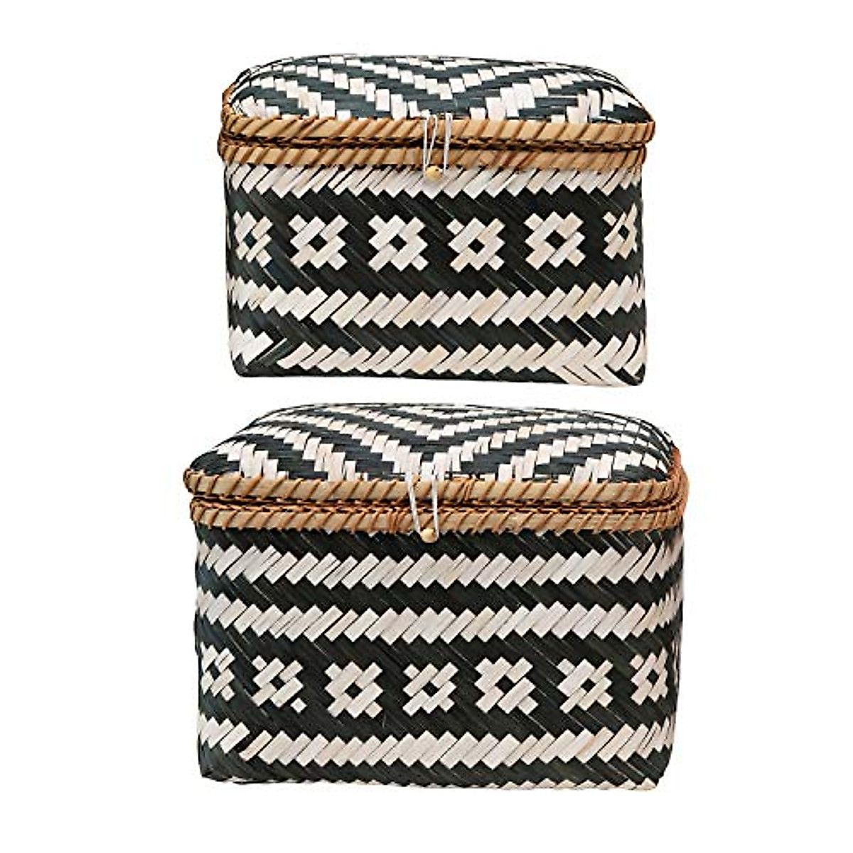 Creative Co-Op Hand-Woven Bamboo Boxes with Lids & Closures, Black & White, Set of 2 Container, 2