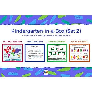 TestingMom.com Kindergarten-In-A-Box - Gifted Learning Flash Cards Bundle (Set 2) - General Knowledge, Verbal, Spatial, Social Emotional Learning - Gifted and Talented Test Prep for CogAT, WPPSI, NNAT