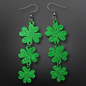 Soul Statement Women's Saint Patrick's Day Jewelry, Clover Shamrock Earrings, Green Glitter St Patty's Accessories (Green Shamrock Dangles)