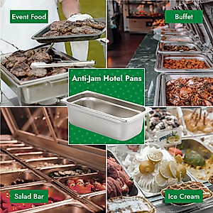 HECMAC 6 Pack Anti-Jam Hotel Pans, 1/3 Size 4 Inch Deep, Commercial Stainless Steel Chafing Steam Table Pan, Catering Storage Metal Food Pan