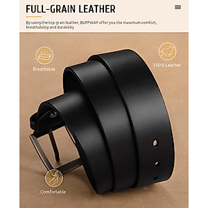 Buffway Minimalist 1.5" Full Grain Leather Belts for Men with Metal Buckle, Heavy Duty Mens Casual Belts in Gift Box- 38” Black