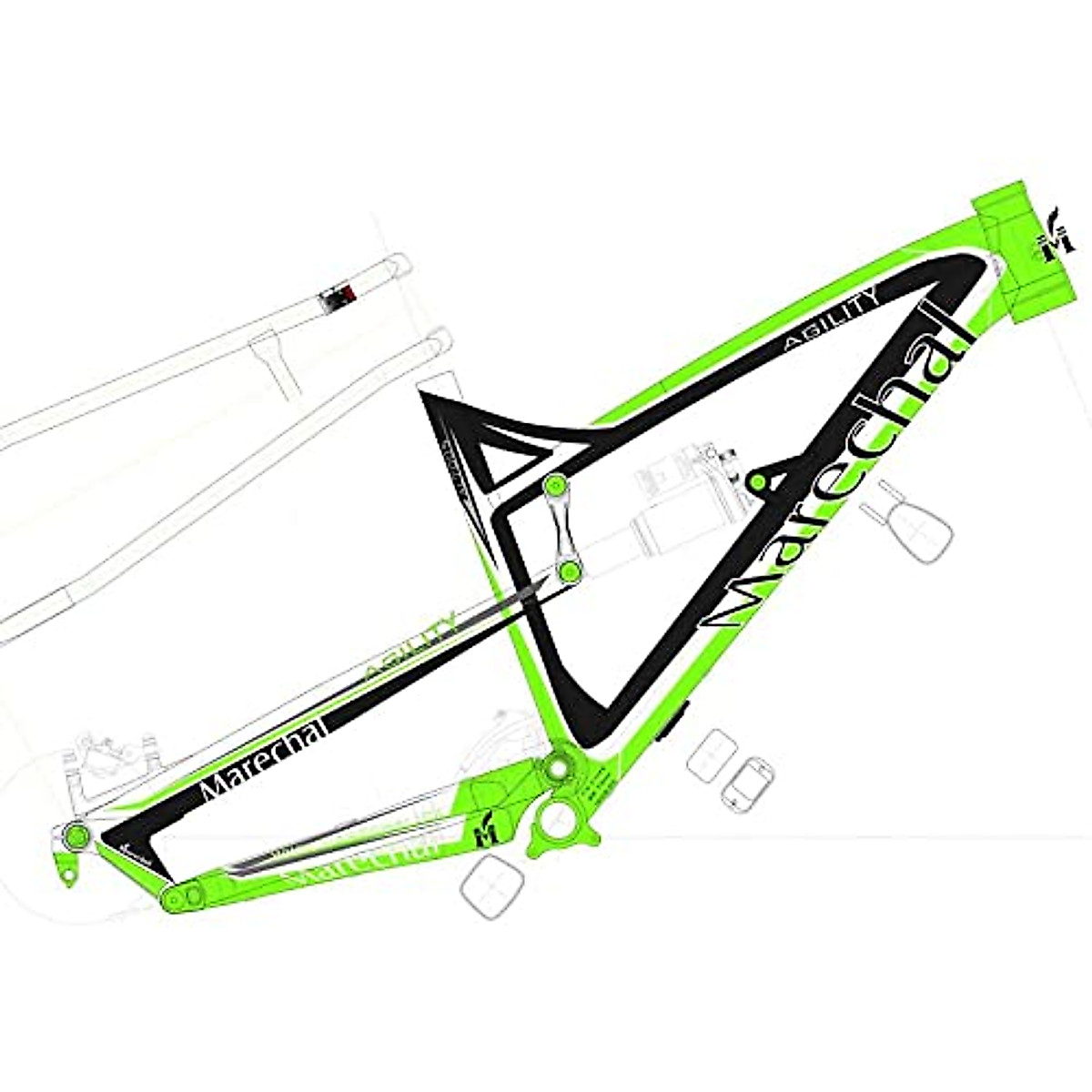 SwishTi Marechal Sollers Mountain Bicycle Bike Frame for All Mountain/Enduro/Free Ride use w/Rockshox Shock in 26"/27.5" (Green, 27.5")