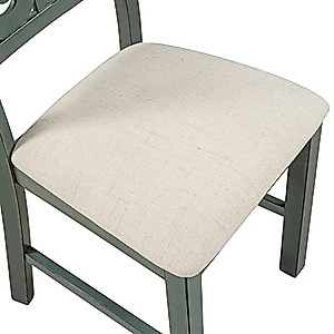 Dinehome 5 Piece Round Wood Dining Table and 4 Chairs Set with Special-shaped Legs and an Exquisitely Designed Retro Hollow Back, Antique Blue + Dark Brown