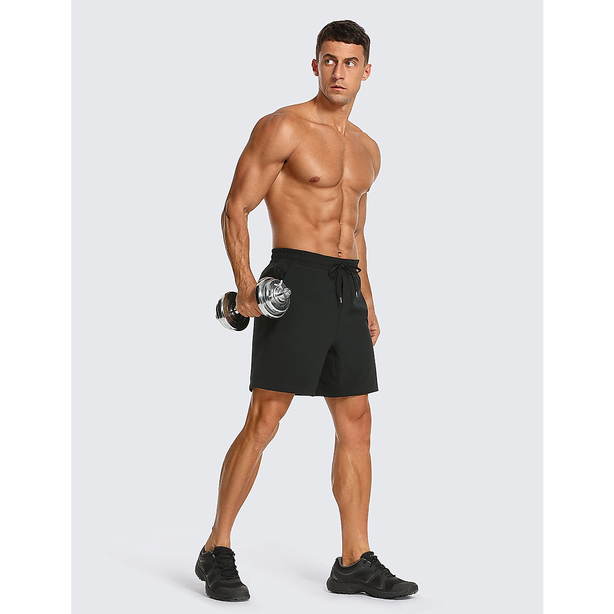 CRZ YOGA Men's 2 in 1 Running Shorts with Liner - 7'' Quick Dry Workout Sports Athletic Shorts with Pockets Black Medium
