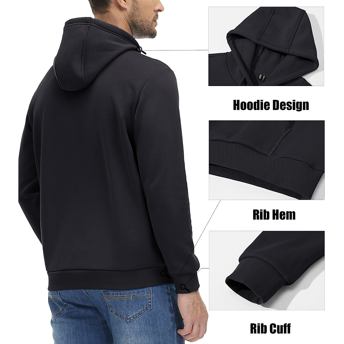 MAGCOMSEN Mens Sweatshirts Hoodies Athletic Hoodie Casual Sweatshirts Pullover Plain Blank Cotton Sweatshirts Black XL