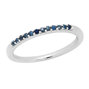 Dazzlingrock Collection Round Blue Sapphire Women Single Line Half Wedding Band | 14K White Gold, Size 5