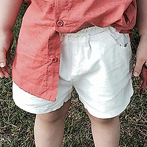 Alvivi Toddler Baby Girls Boys Cotton Linen Shorts Elastic Waistband Solid Color Booty Shorts White 4-5 Years