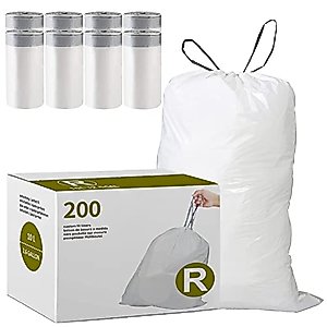 Displayforever Code R Trash Bags Compatible with Code R Custom Fit Drawstring Trash Bags | 200 Count 2.6 Gallon / 10 Liter 1.2 Mil | White Heavy Duty Drawstring Garbage Liners