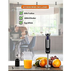 COMMERCIAL CHEF Immersion Blender, Multi-Purpose Immersion Hand Blender with Stainless Steel Blade, Handheld Mixer with 8 Variable Speed Options