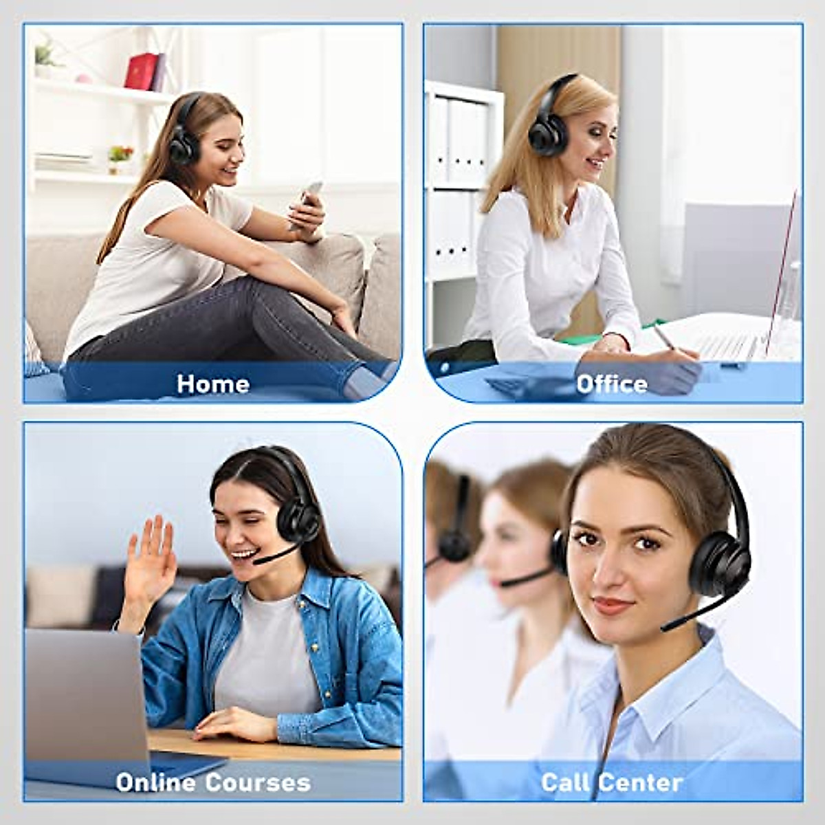Bluetooth Headphones with Microphone, Over-Ear Wireless Bluetooth Headset with BT 5.0 USB Dongle, Active Noise Cancelling, Rechargeable, Hands-Free Calls, 80H Playtime for PC/Computer/Laptop/Cellphone