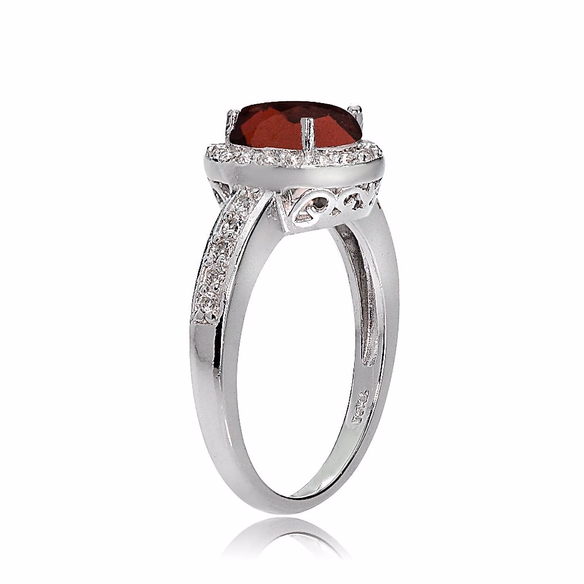 Ice Gems Sterling Silver Garnet and White Topaz Oval Halo Ring