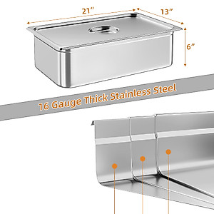 KYBOLT 6 Pack Steam Table Pan Full Size Hotel Pan, [NSF Certified][with Lid] Catering Food Pan Commercial Stainless Steel 6 Inch Deep Anti-Jamming