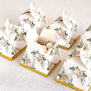 25 Gold Mini Teapot 4" Party Favor Boxes with Floral Print Wedding Birthday Party Events Baby Shower Decorations Supplies