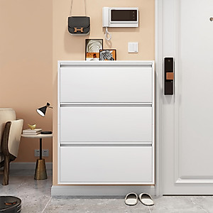 LUCYPAL 3 Flip Drawers Shoe Storage Cabinet, Shoe Cabinet for Entryway,Freestanding Shoe Organizer for Hallway, Bedroom, Apartment, White