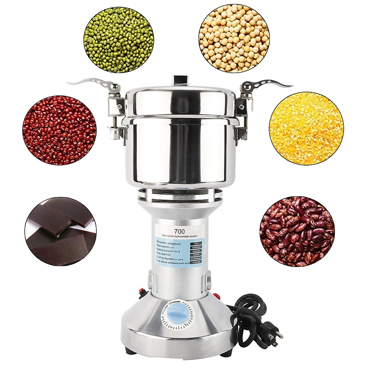 HighFree 700g Electric Grain Grinder Mill, 110V 2500W High Speed Electric Pulverizer Herb Grain Spice Coffee Seeds Rice Corn Pepper Cereal Powder Machine for Kitchen, Food Store