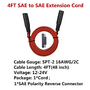 AEISVIK SAE to SAE Connector Extension Cable - 4ft 12V-24V Battery Charging Cord with Dust Cap 2 Pin Quick Connect Disconnect Plug DC Connection for Camp Trailer Solar Panels