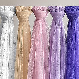 Sewdudely 60" Light Purple Tulle Glitter Shiny Silver Sequins Fabric by The Yard for Bridal,Wedding,Party Decoration,Tulle Dress,Costume,Gift Wrapping,DIY Crafts,1 Yard