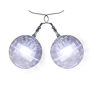 Nickel Plastic Ball Earrings with LED Light Projecting Disco Ball Light Up in White