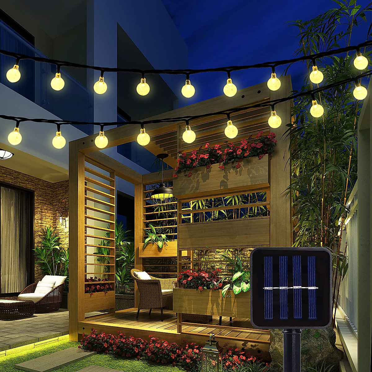 BAOANT Solar String Lights,Solar Patio Lights with 8 Modes,Waterproof Crystal Ball Solar Powered String Lights for Garden,Home Patio,Lawn,Wedding,Party,Christmas Decor (Warm White)