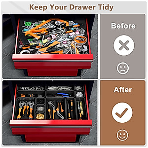 A-LUGEI【𝟱𝟴𝗣𝗰𝘀】【5 Size】 Tool Box Organizer Tray Divider Set, 【Black】 Desk Drawer Organizer, Garage Organization and Storage Toolbox Accessories Rolling Tool Chest Cart Cabinet WorkBench Small Part