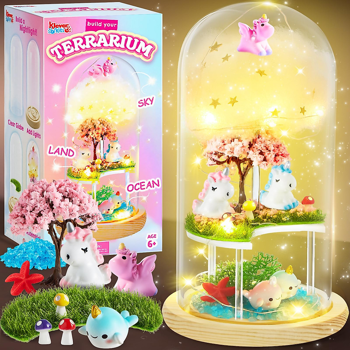 Make Your Own Unicorn Night Light - Birthday Crafts Gifts for Girls Kids, Unicorns Terrarium Kit for Kids, 3-in-1 Unicorn Toys Presents, Kawaii Arts and Crafts for Kids Age 6 7 8-12 Year Old Girl
