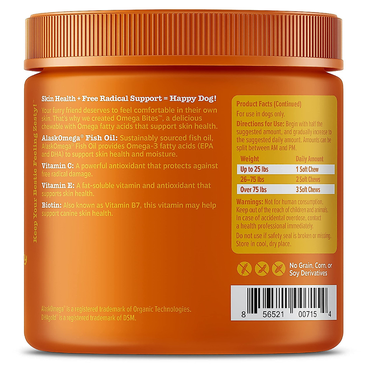 Zesty Paws Calming Bites for Dogs - Anxiety Composure Relief with Suntheanine + Omega Bites Soft Chews - with AlaskOmega for EPA & DHA Omega-3 Fatty Acids to Support Normal Skin Moisture