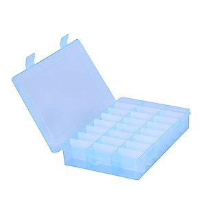 Jewelry Box Organizer Storage, 24 Grids Plastic Jewelry Adjustable Divider Container Detachable Beads Earrings Storage Case(Blue)
