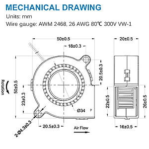 GDSTIME 50mm Turbo Cooling Fan, 12v Blower Fan, 50mm x 20mm DC Brushless Blower Fan Diagonal Hole Distance 57MM