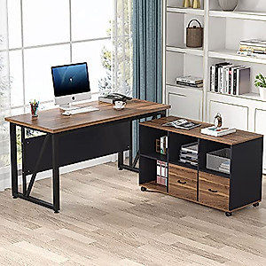 Tribesigns 2 Drawers Lateral File Cabinets, Home Office 43 inches Mobile Wood Filing Cabinet Printer Stand with Wheels and Open Storage Shelves,Drawers for Letter Size
