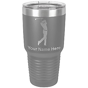 30oz Vacuum Insulated Tumbler Mug, Golfer Golfing, Personalized Engraving Included (Gray)