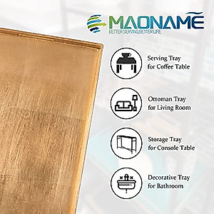 MAONAME Modern Gold Decorative Tray with Handles, Gold Leaf Serving Tray for Coffee Table, Rectangle Bathroom Decor Tray, 15.8" L x 10.2" W x 1.38" H