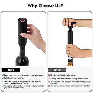 Winirina Automatic Wine Saver Pump Set for Red Wine with 4 Reusable Vacuum Bottle Sealer Stoppers USB Type-C Charging - Black