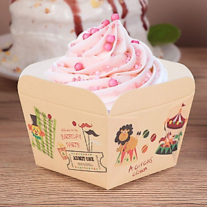TOYANDONA 100pcs Paper Baking Cup Small Square Cake Wrappers Cupcake Liners Desserts Holders Muffin Cases for Weddings Birthdays Baby Shower (Cartoon Circus)