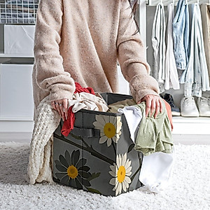 Storage Bin Tree Branch Yellow And White Floral Pattern Storage Cube Storage Basket with Handle Collapsible Closet Organizer Bin Foldable Storage Box Shelf Baskets for Bedroom Clothing 10.6 Inch