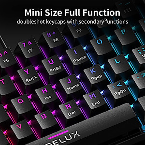 DeLUX 60% Mechanical Keyboard with Clicky Blue Switches, RGB Rainbow Backlit, 61 Keys and 21 Keys Anti-Ghosting, Wired 60 Percent Mini Gaming Keyboard for PC Computer Gamer(KM36-Black)