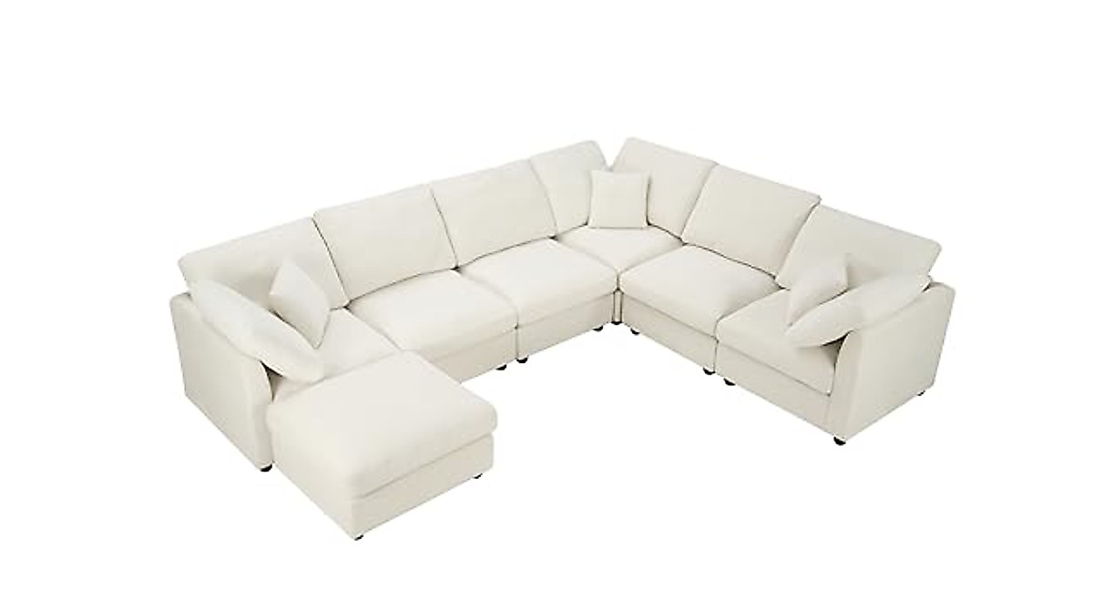 Modular Cushions Sectional Sofa with Movable Ottoman