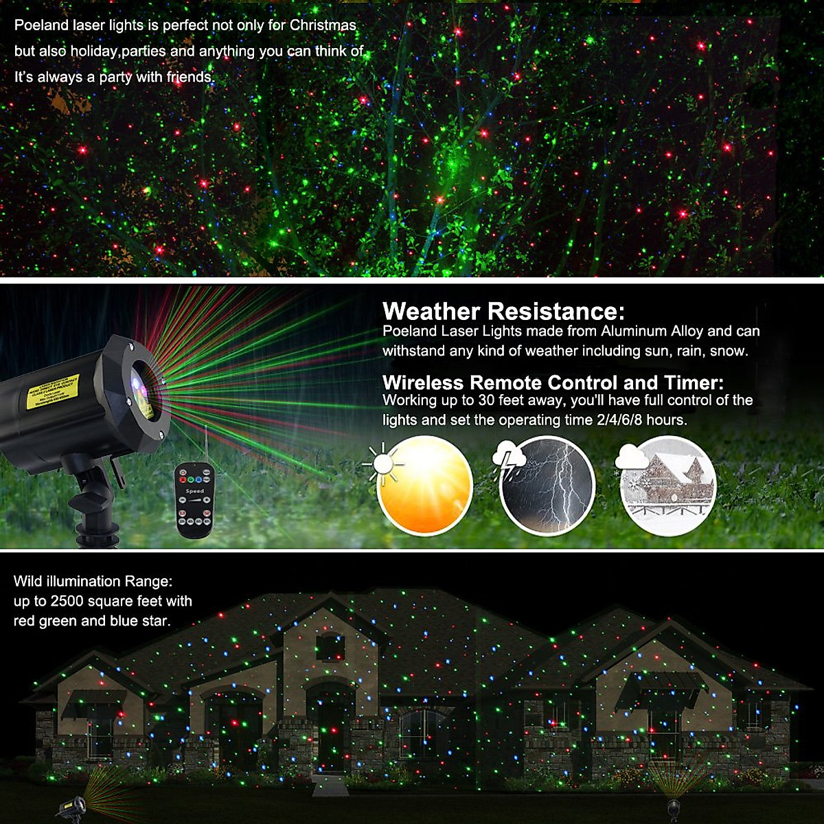 Poeland Garden Lights Moving Laser Christmas Lights Firefly Star Projector for Home and Garden