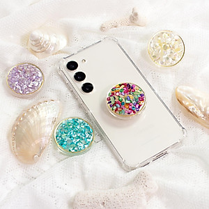 DALSTONE Authentic Natural Mother of Pearl Chips Collapsible Expandable Multi Functional Mobile Phone Grip Stand Holder for Smartphone Tablet Cell Phone Accessory (Violet)