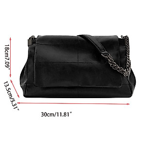 Womens Vintage Black Rock Style Flap Single Shoulder Bag with Chain Strap Faux Leather Luxury Zipper Messenger Handbag Pack Purse Chain Strap Faux Leather Purse