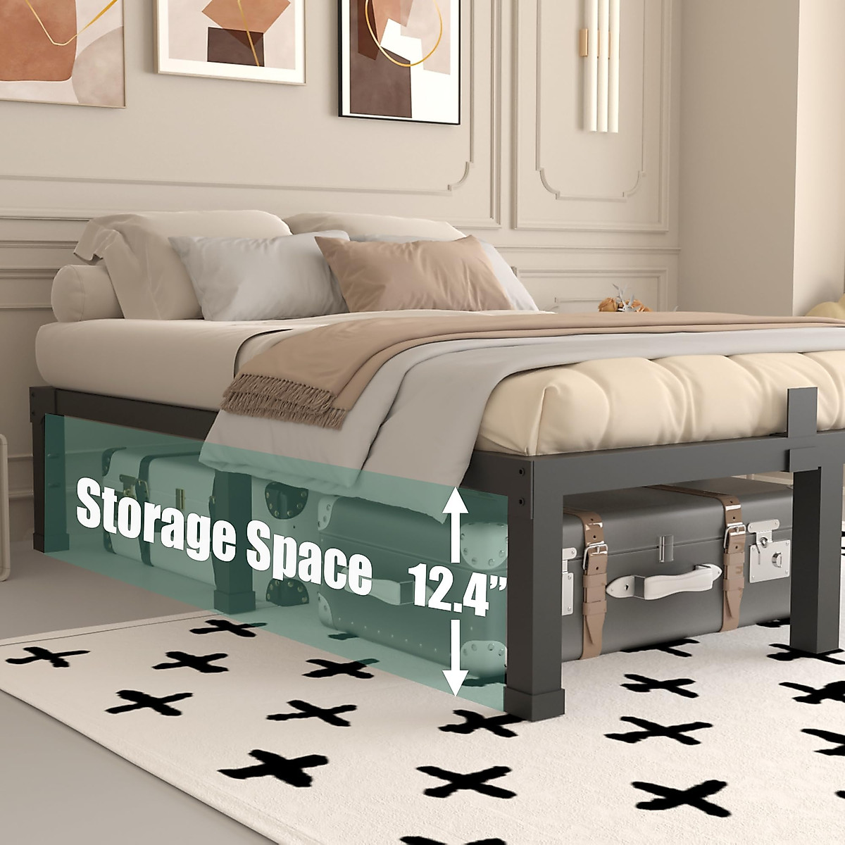 Yitong Angel King Bed Frame, 14 Inch High 3500 lbs Metal Platform, Mattress Foundation with Steel Slat Support/No Box Spring Needed/Noise Free/Non-Slip/Easy Assembly