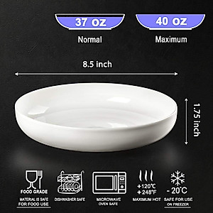 Hesen 8.5 inch Pasta Bowls set of 4, 40 Ounces Shallow Salad Bowl Set, Off White Ceramic Pasta Serving Bowl Plates