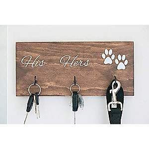 Wall Mounted His Hers and Paws Leash and Key Holder, Dog Lover Gift for Women, 12 inch by 5.5 inch